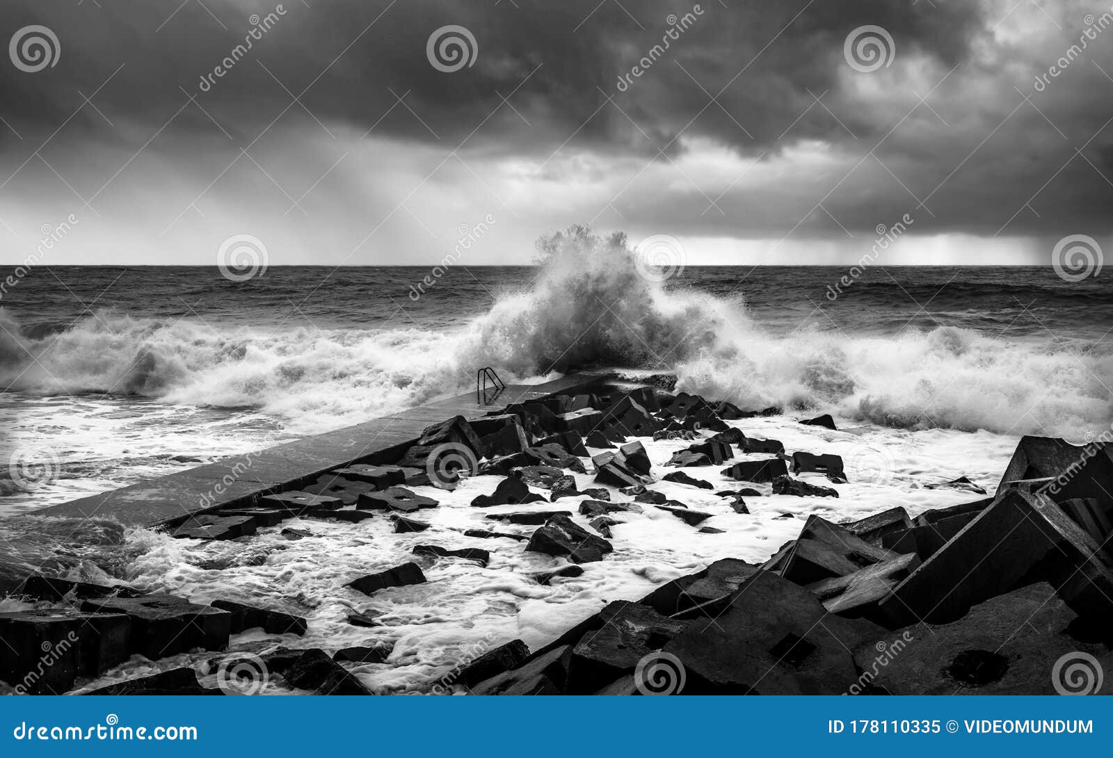 Freak Wave Hitting the Shore Stock Image - Image of groyne, contrasts ...