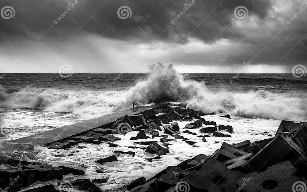 Freak Wave Hitting the Shore Stock Image - Image of groyne, contrasts ...