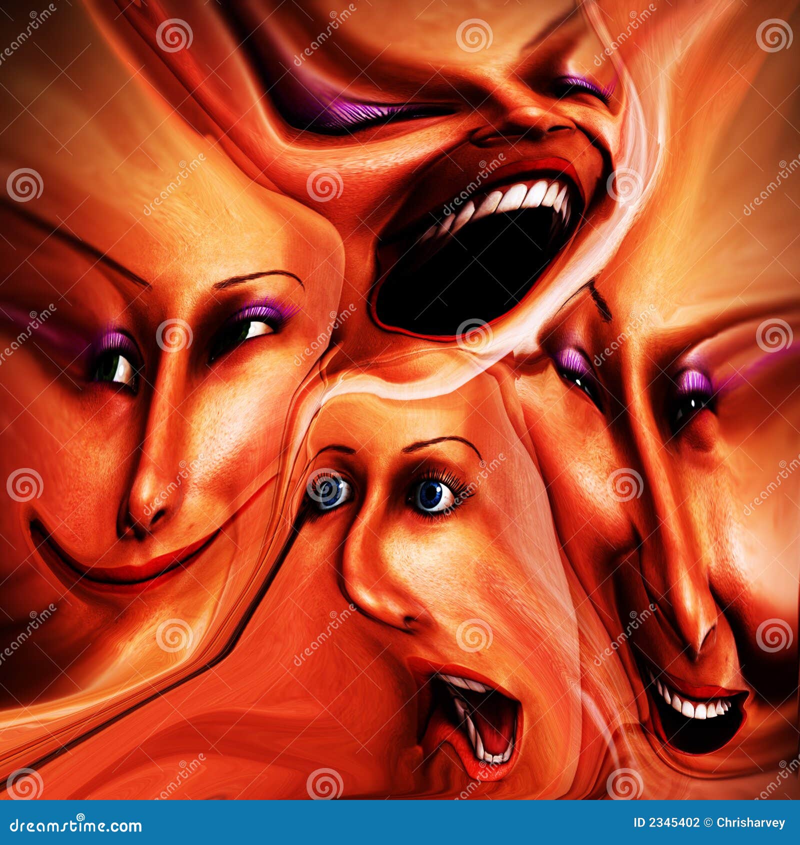 Freaky Female Emotions 15 stock illustration. Illustration of contended ...