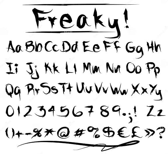 Freaky font alphabet stock illustration. Illustration of alphabet ...