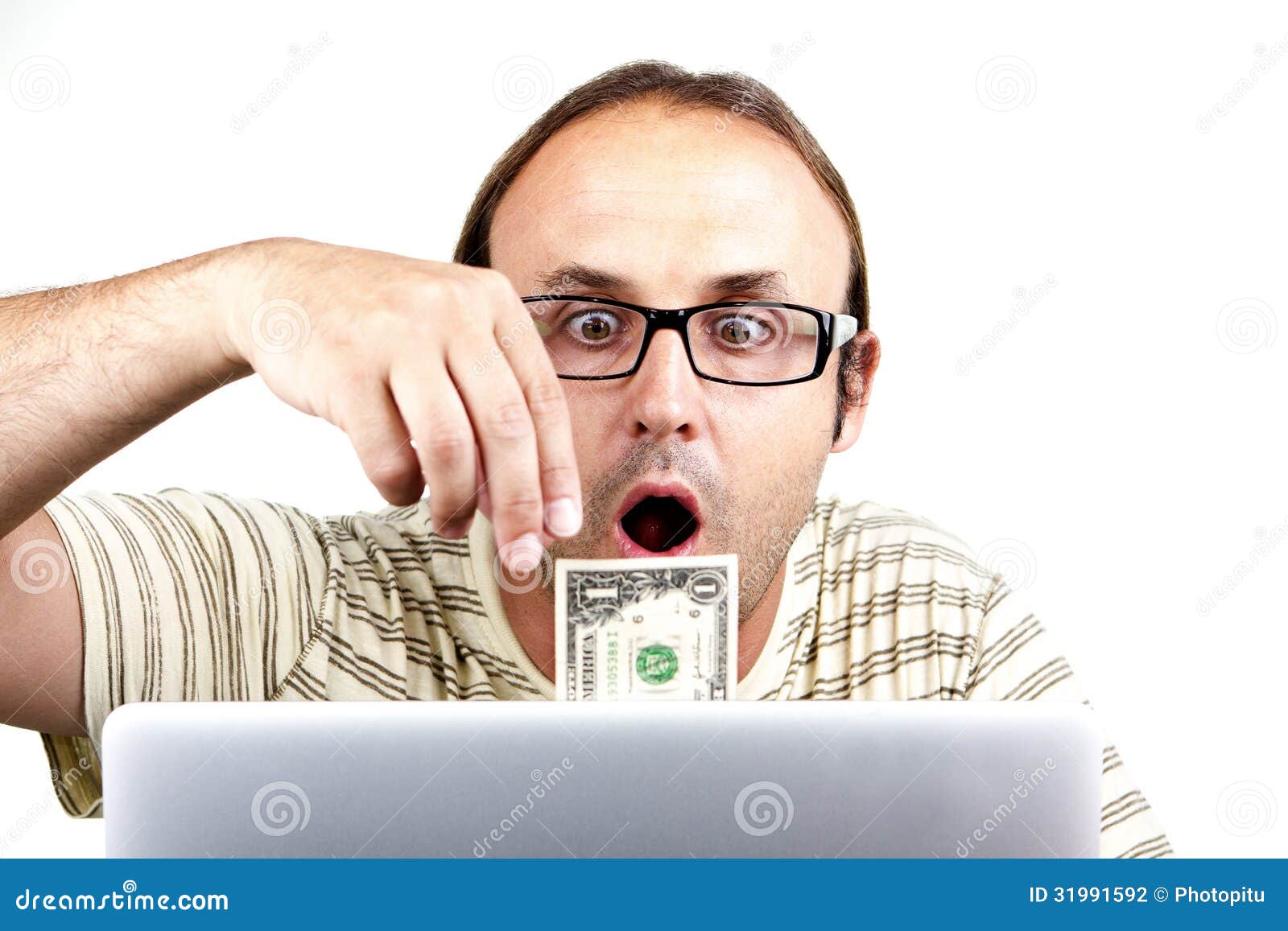 Freaky-man-with-laptop-and-money Stock Photo - Image of dollar, happy ...