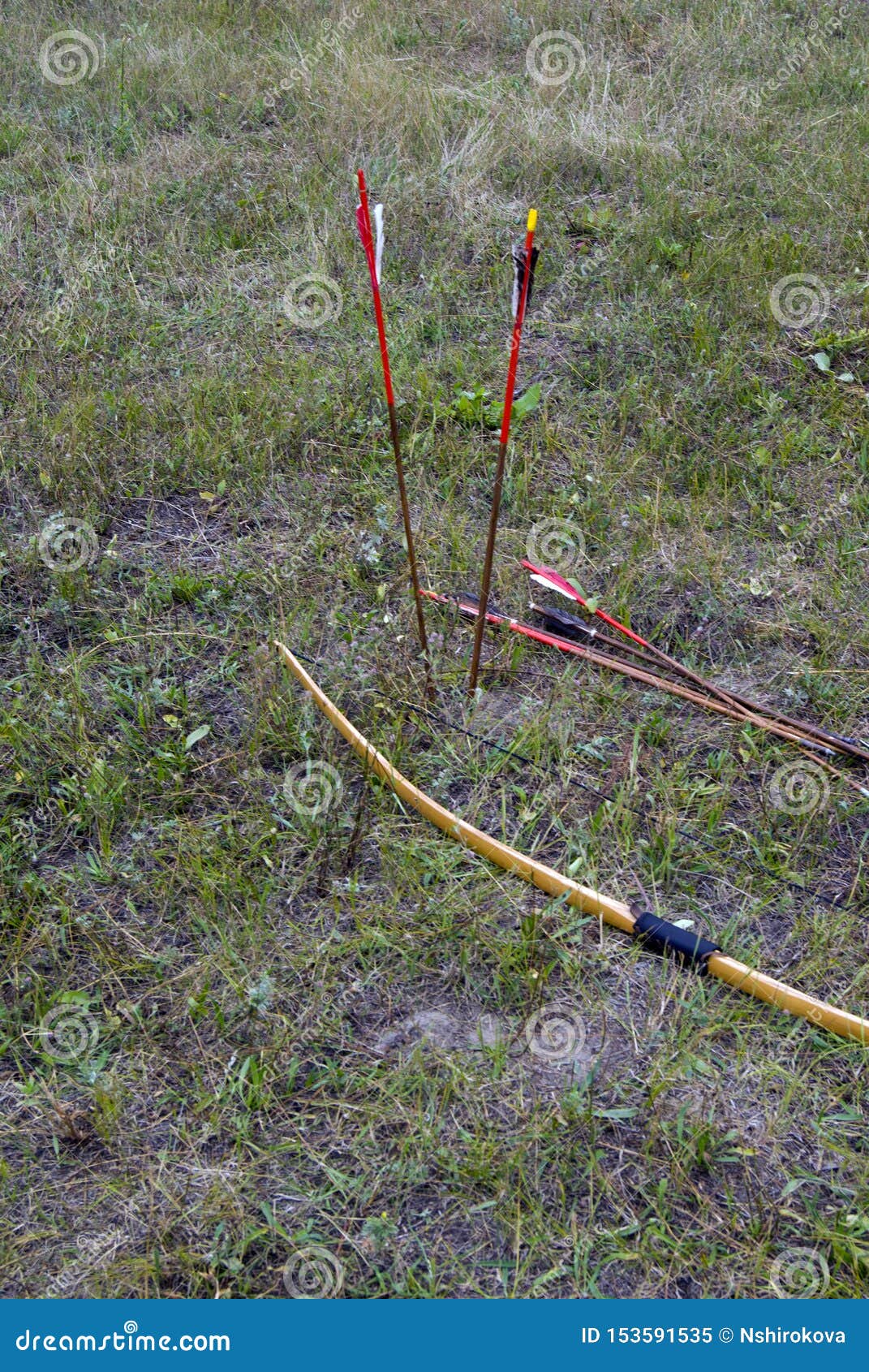Frecce E Un Arco Sulla Terra Immagine Stock - Immagine di verde ...