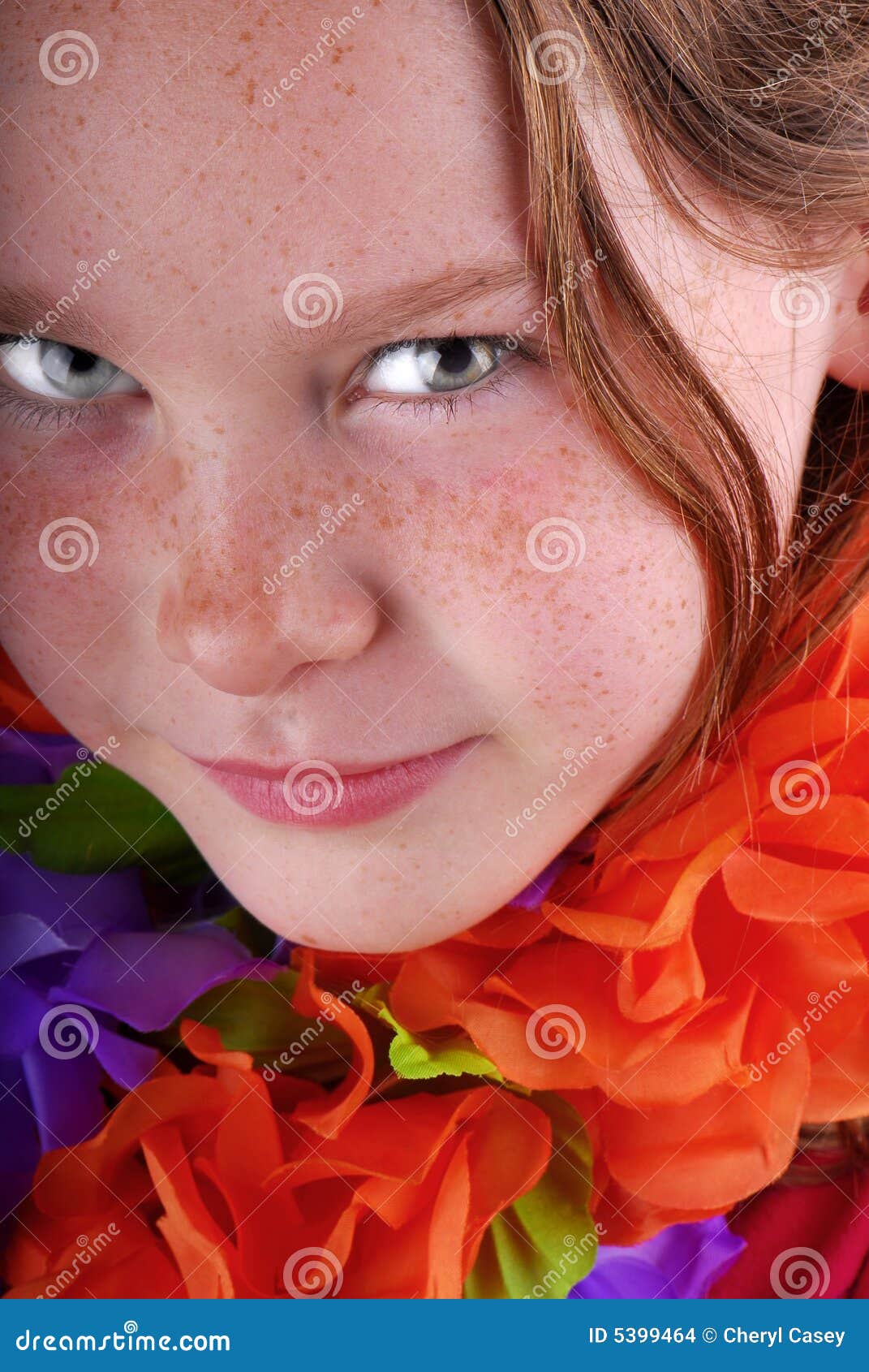Freckle Faced Girl and Leis Stock Photo - Image of polynesia, child ...
