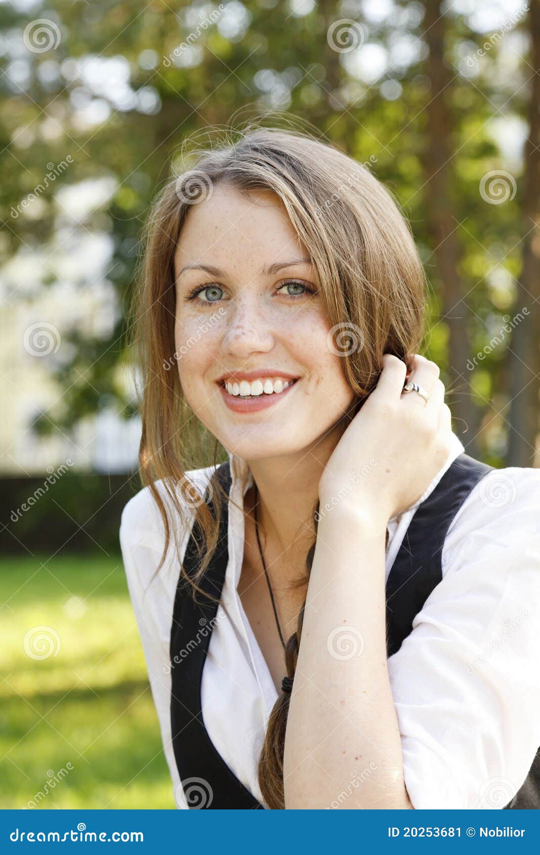 Freckled girl in park stock image. Image of black, beauty - 20253681