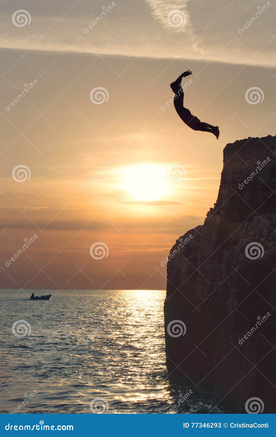 Free Boy Flying in the Sky by Jumping from the Cliff Stock Image ...