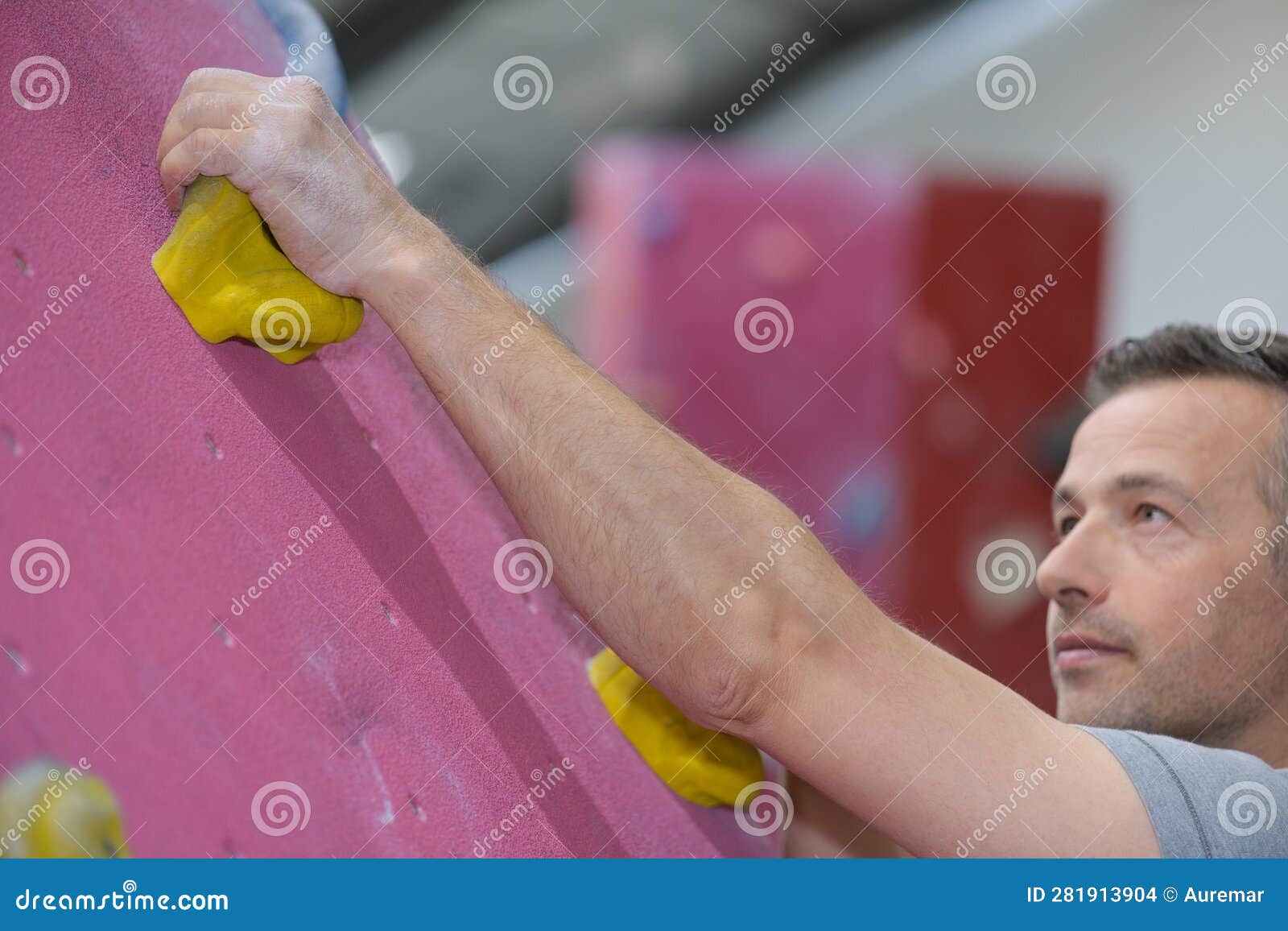 Free Climber Young Man Climbing Artificial Boulder Indoors Stock Photo ...