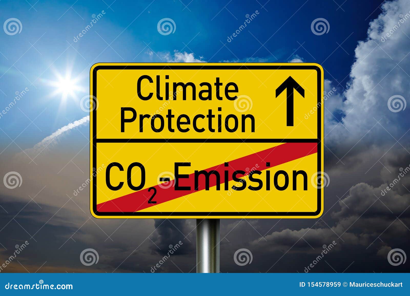 Traffic Sign with the Words Climate Protection and Co2 Emission Stock ...