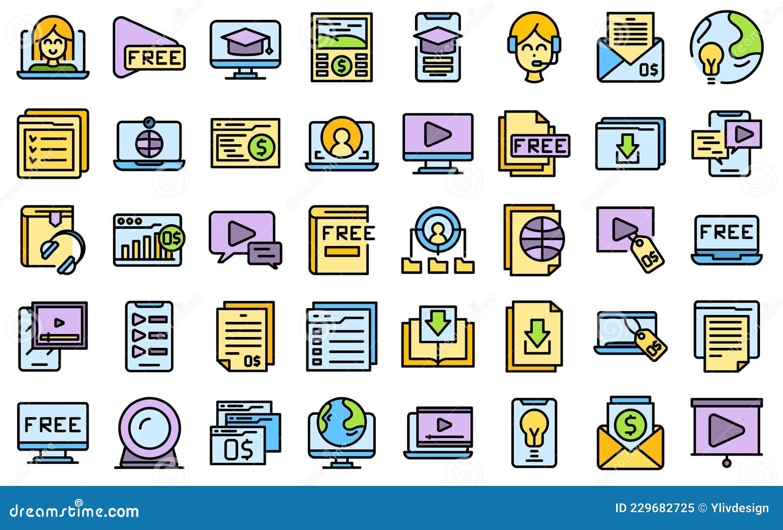 Free Course Icons Set Line Color Vector Stock Vector - Illustration of ...