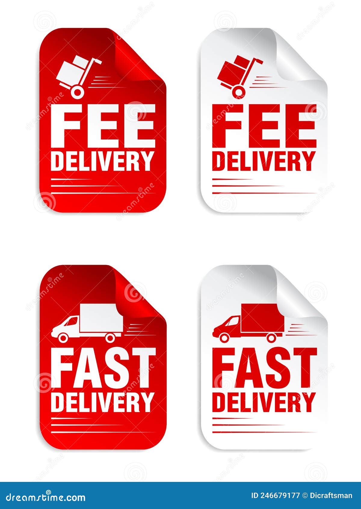Free Delivery, Fast Delivery Red, White Stickers Set Stock Vector ...