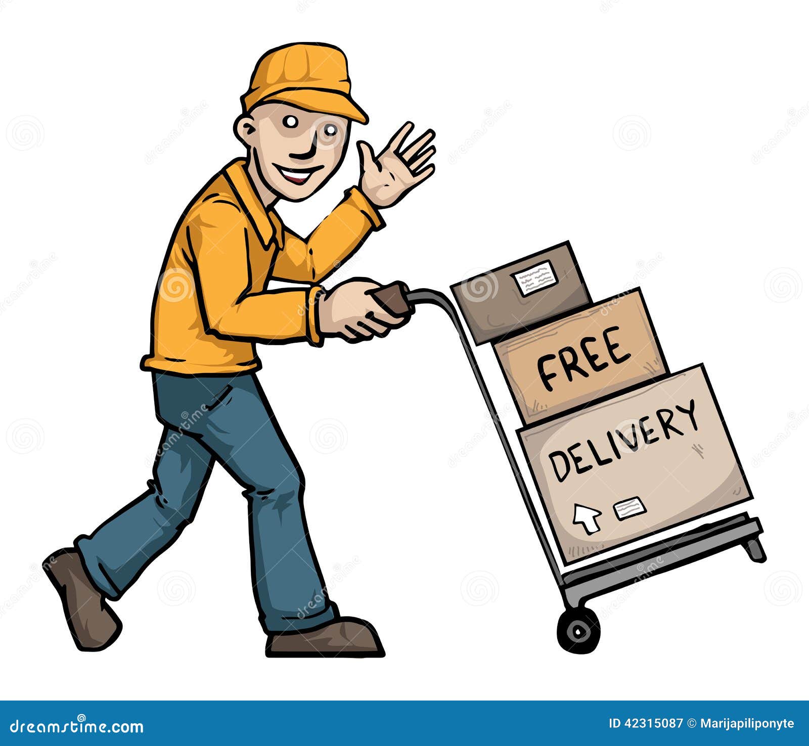 Delivery Man Waving Driving Van Cartoon | CartoonDealer.com #63379695