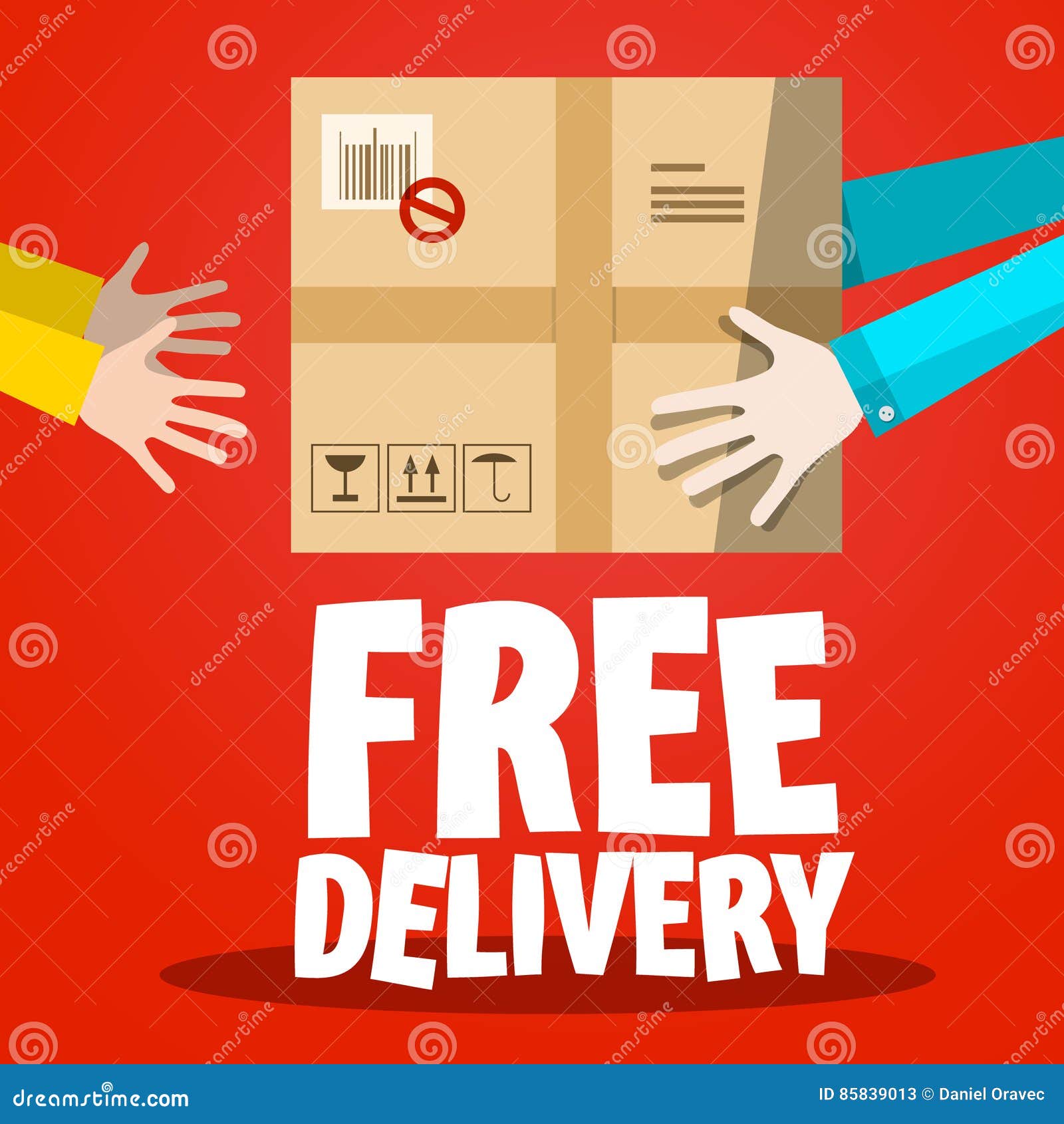 Free Delivery. Paper Box with Hands Stock Vector - Illustration of ...