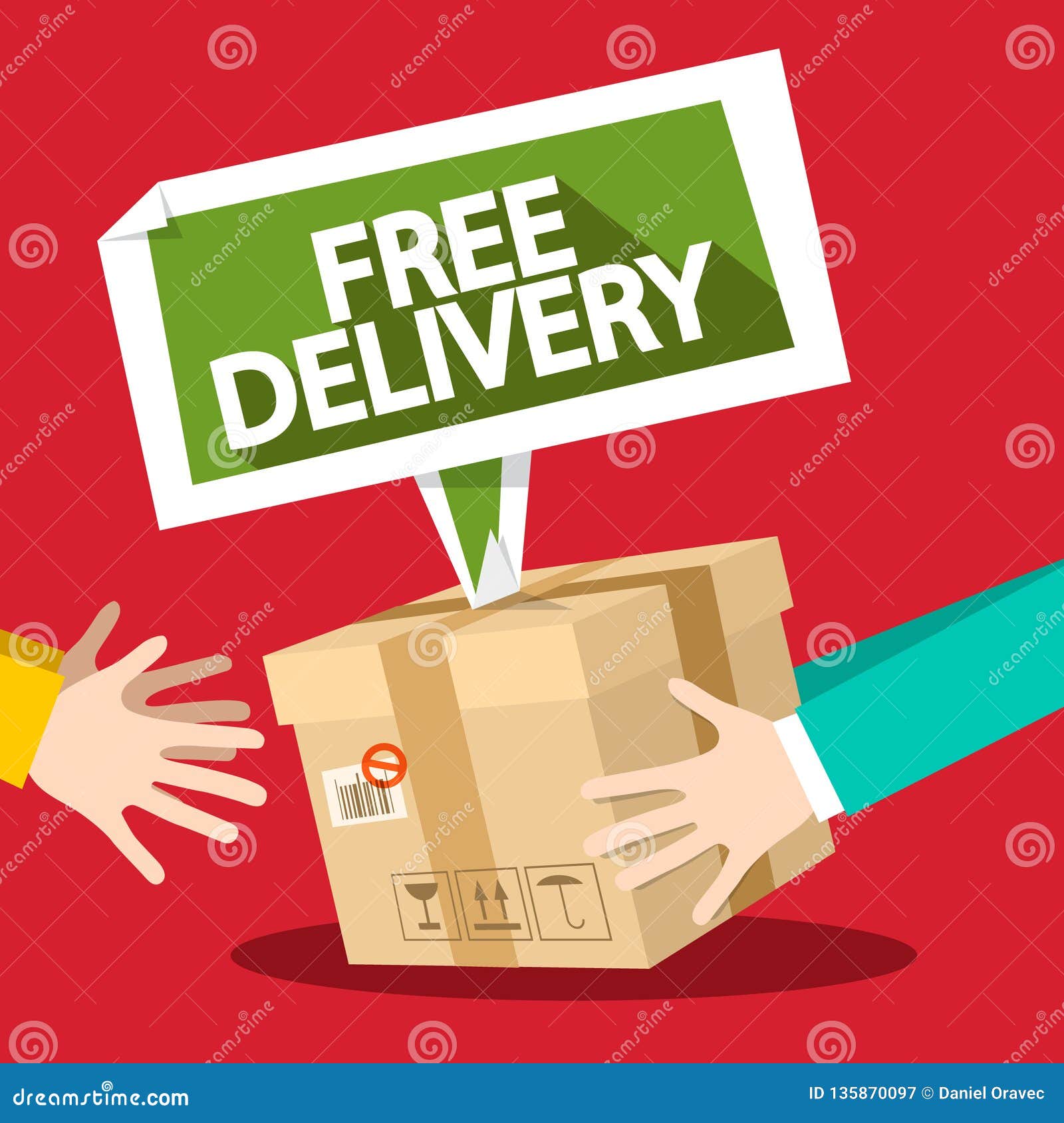 Free Delivery Symbol with Parcel and Hands. Stock Vector - Illustration ...