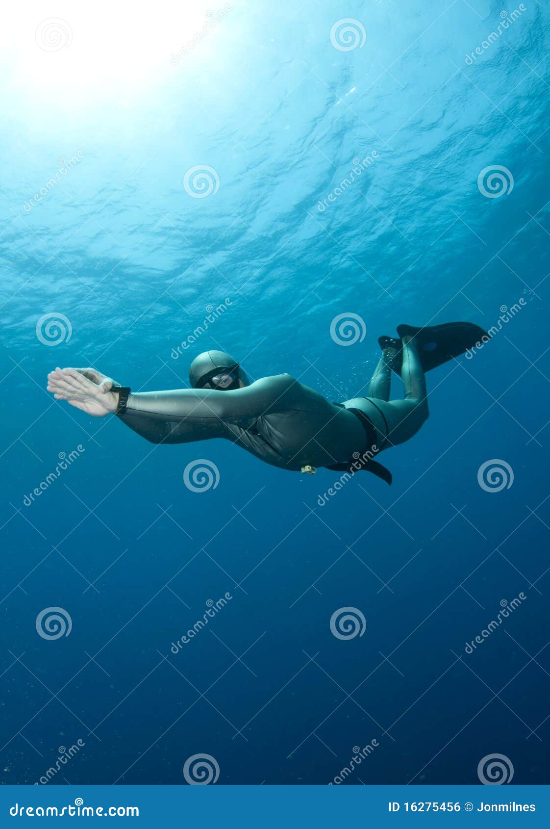 Free Diver Woman With White Fins Posing Underwater. Freediving With ...