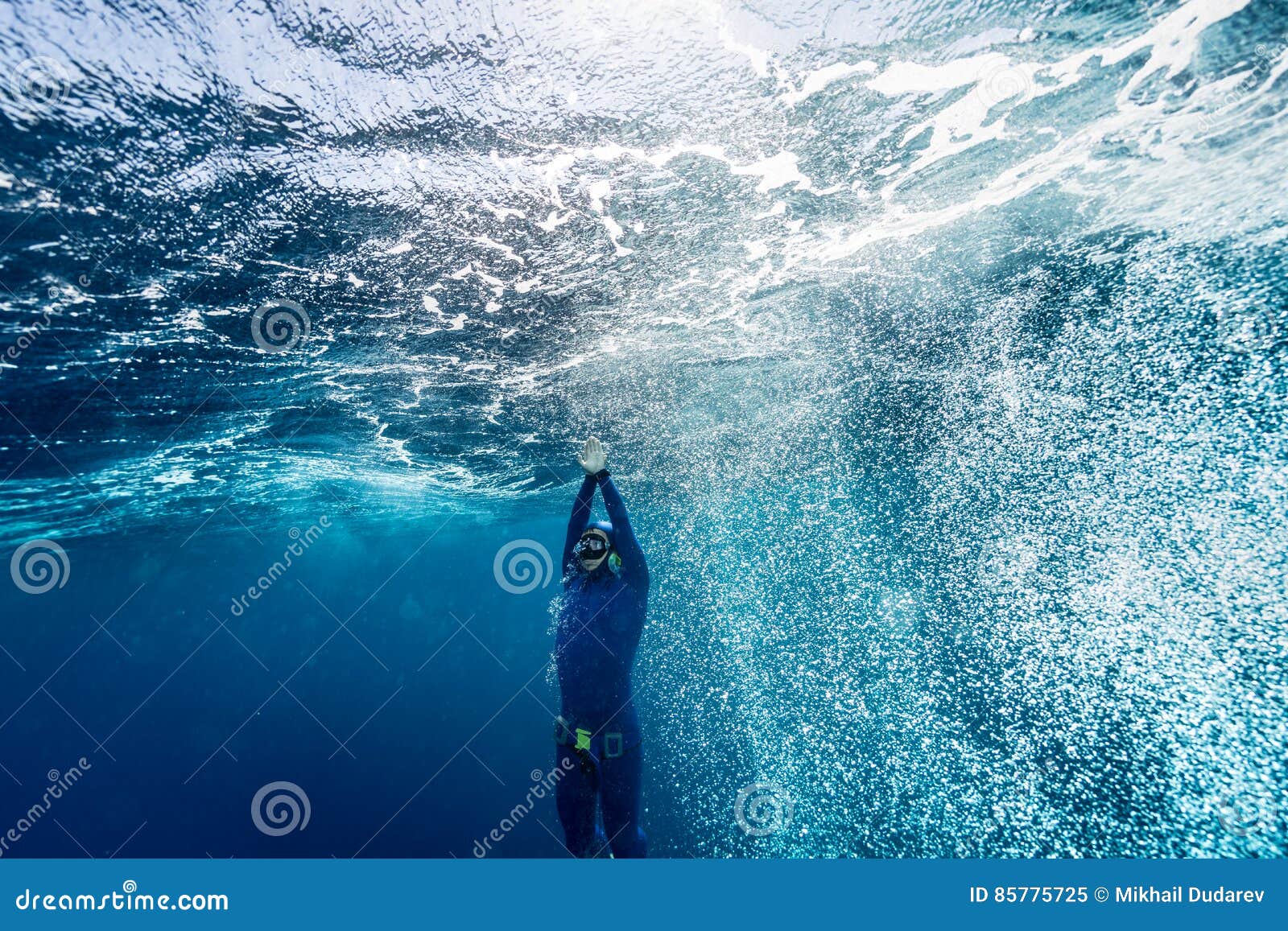 Free Diver Ascending from the Depth Stock Image - Image of deep, male ...