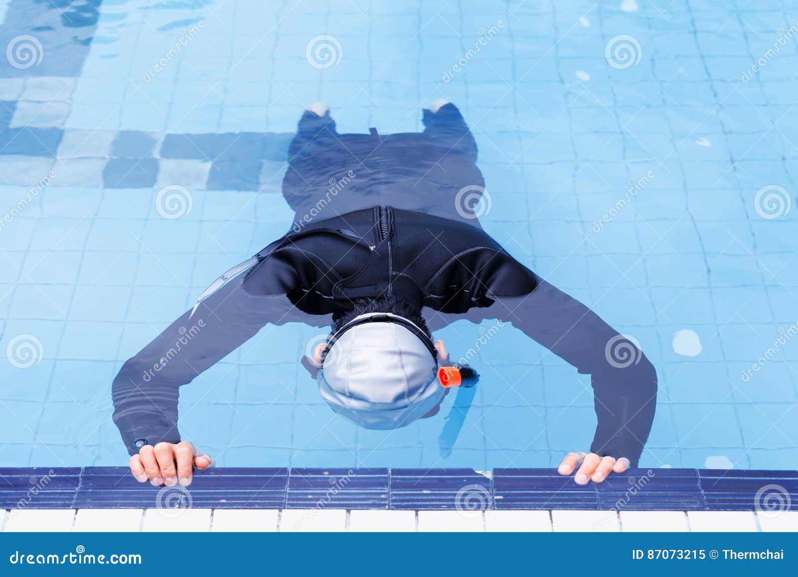Free Diving Training on Swimming Pool Stock Image - Image of immersion ...