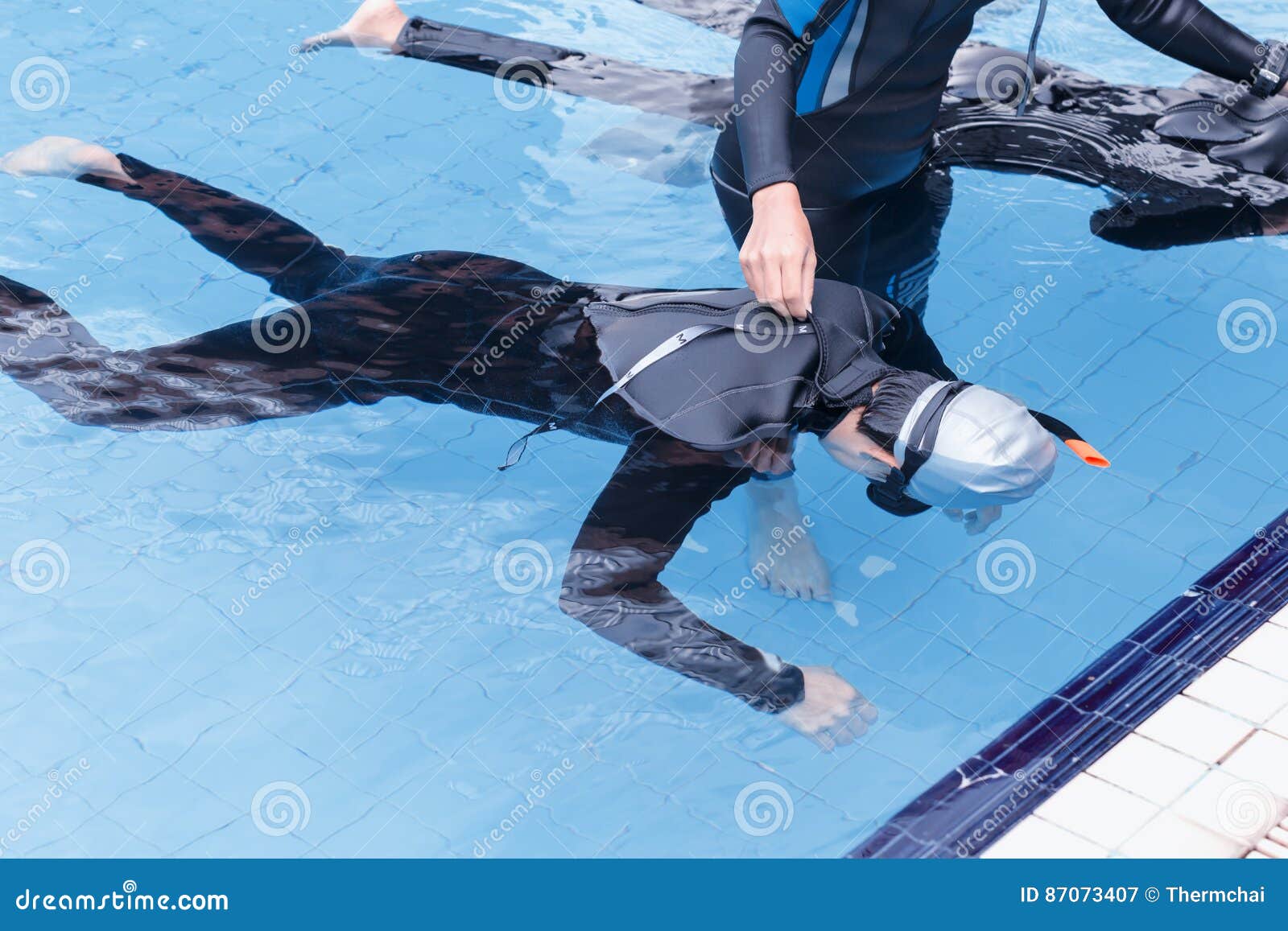 Free Diving Training on Swimming Pool Stock Image - Image of freediver ...