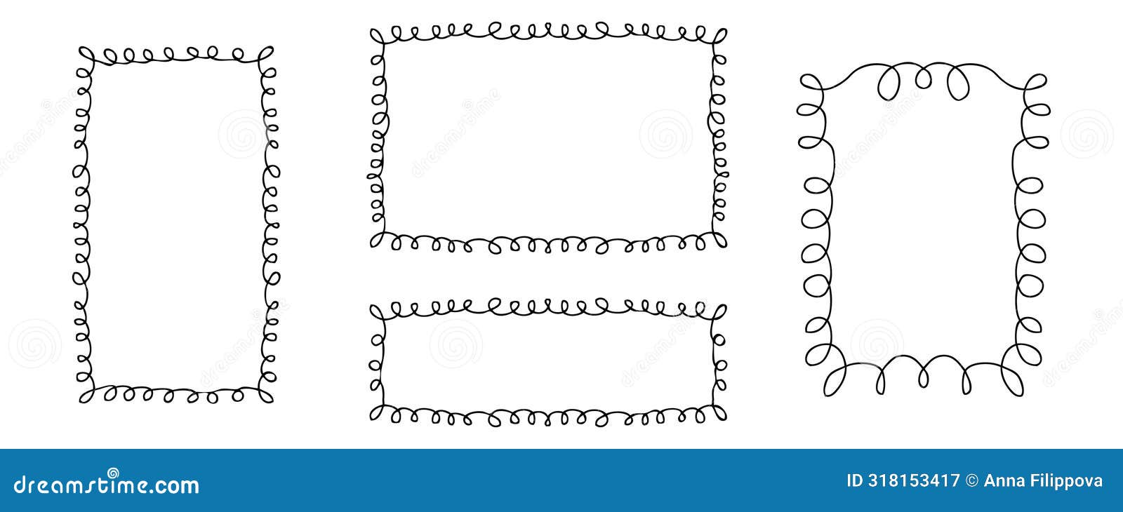 Free Drawn Rectangular Empty Frames Collection. Simple Doodle Isolated ...