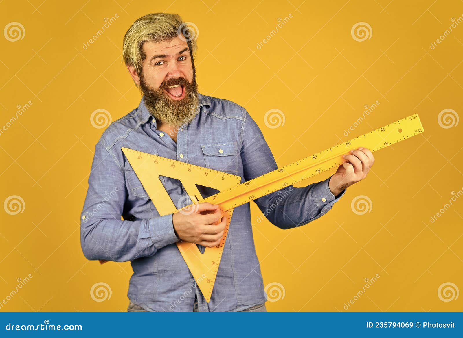 Free Education. Teaching Geometry. Long or Short. Bearded Man Use Ruler ...