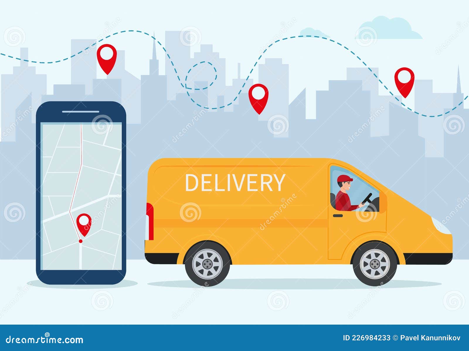 Free, Express, Home or Fast Delivery Service by Van. Car with Stack of ...