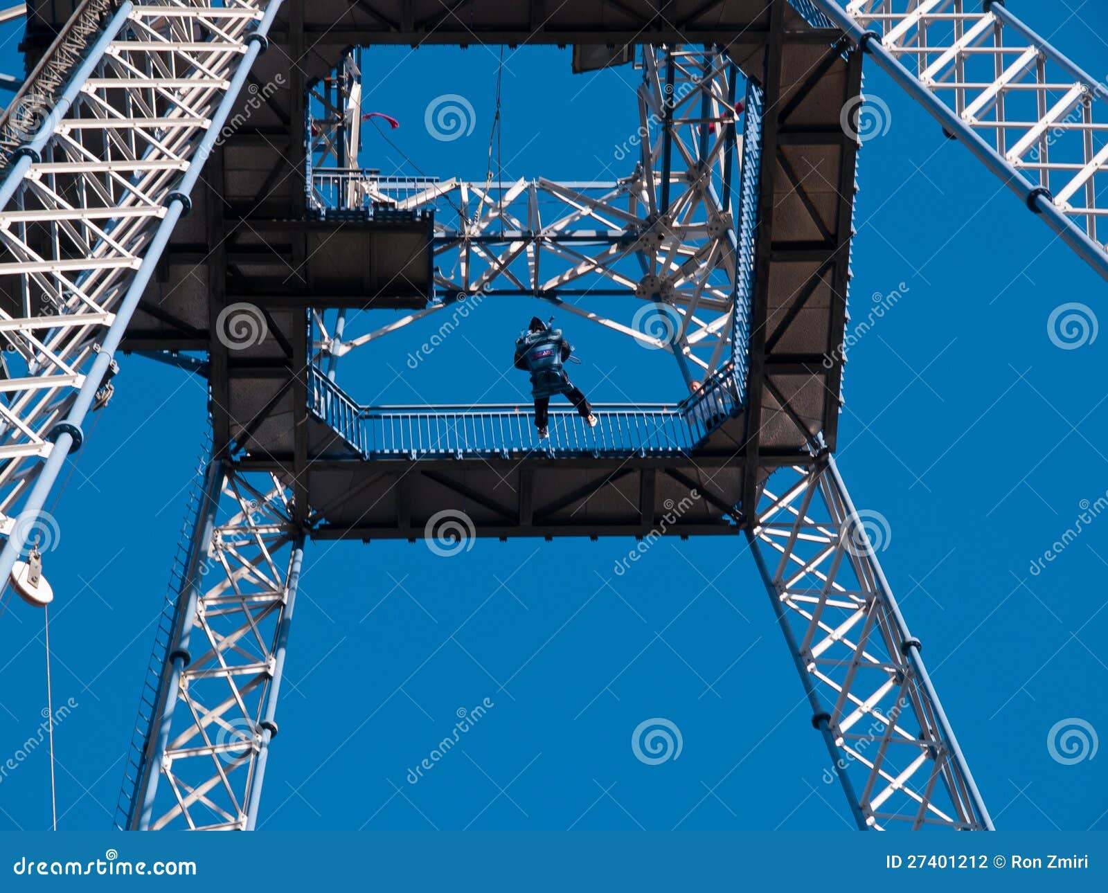 Free Fall Tower in Amusement Park Stock Photo - Image of blue, machine ...