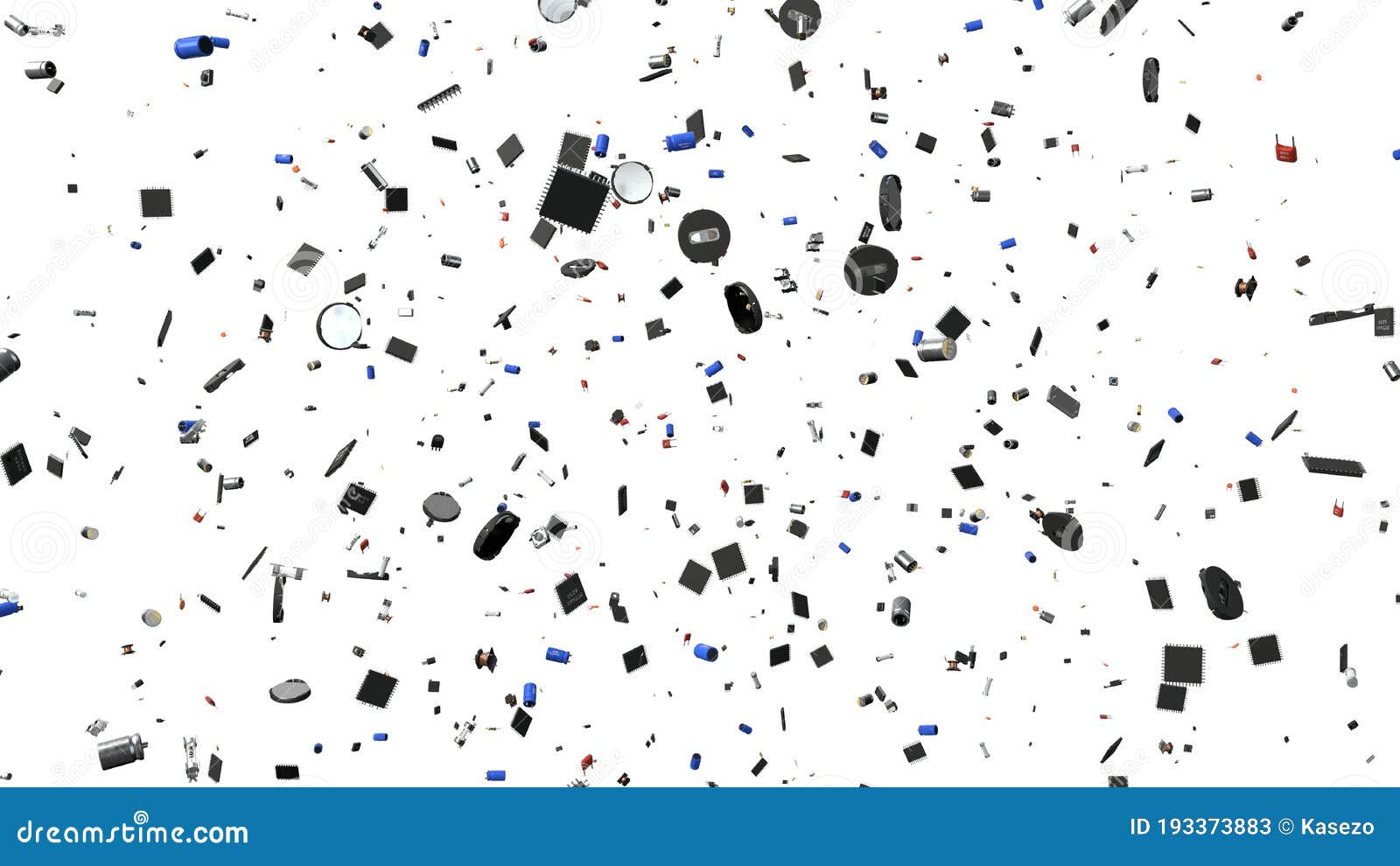 Free Falling Computer Electronic Components. 3d Illustration, Stock ...