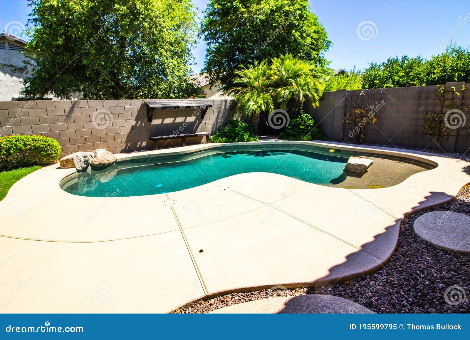 Free Form Swimming Pool in Rear Yard Stock Image - Image of setting ...