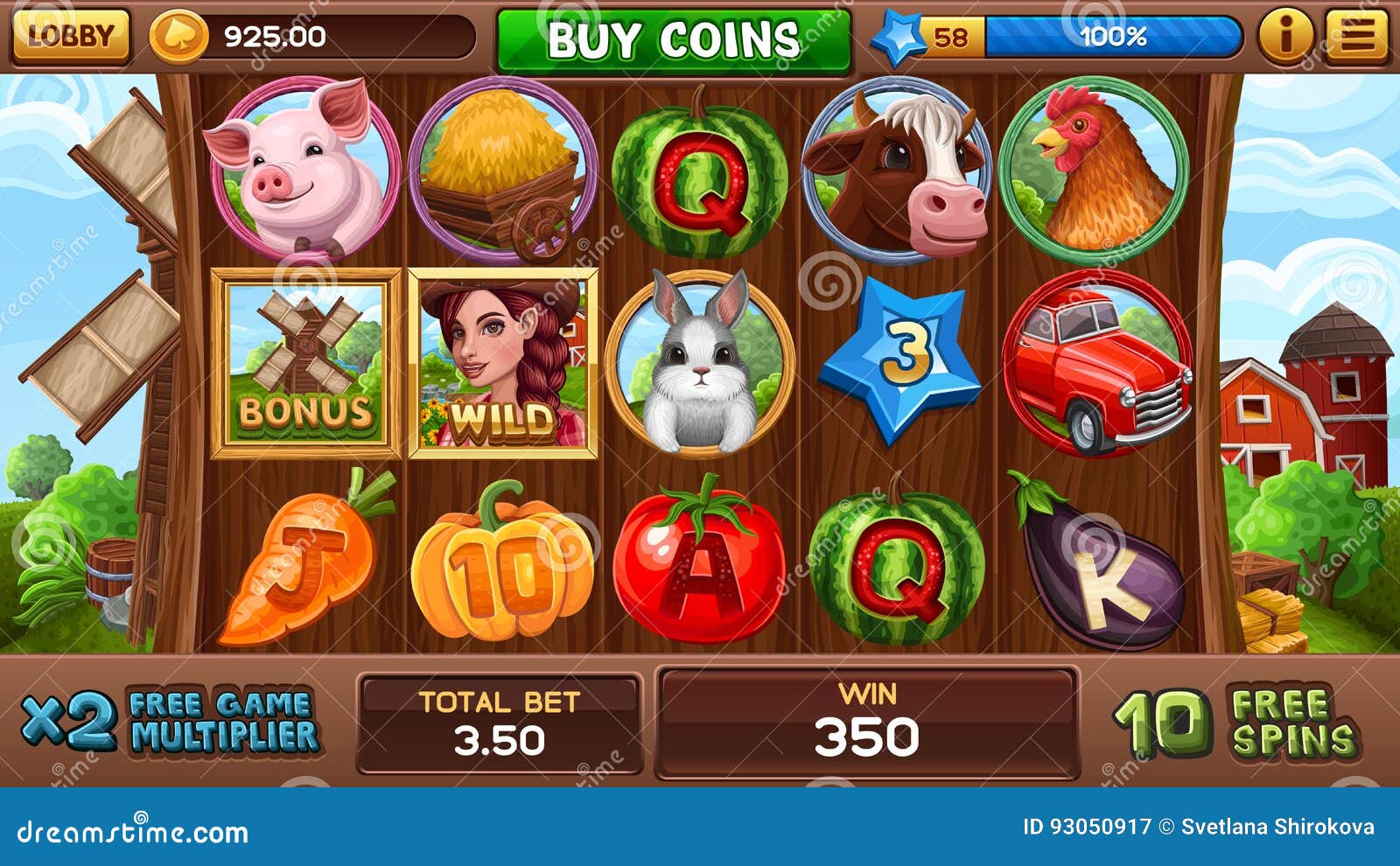 Free Games Screen in Farm Style Stock Vector - Illustration of casino ...