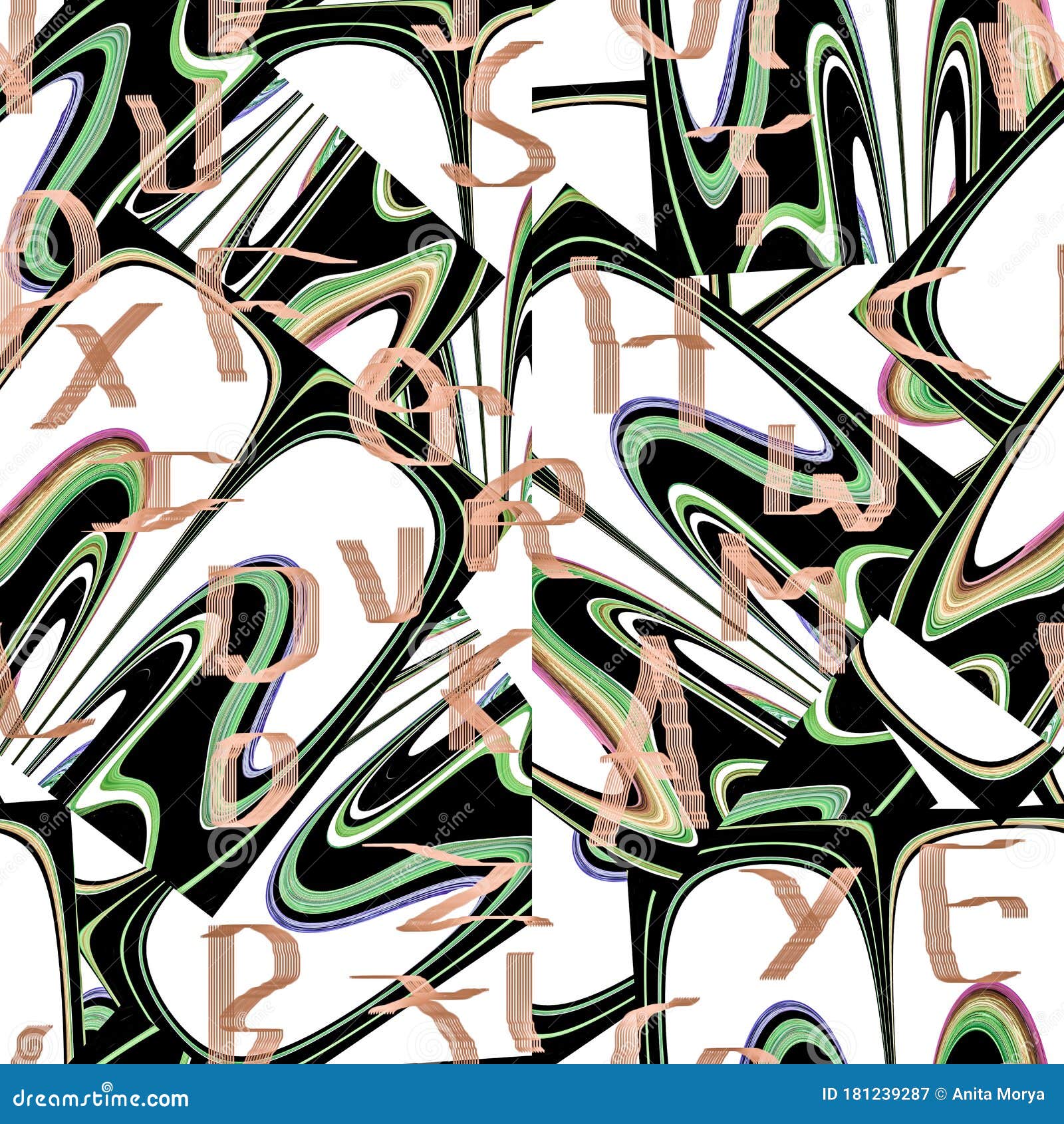 Free Hand Alphabet Wavy Abstract Seamless Pattern Stock Illustration ...