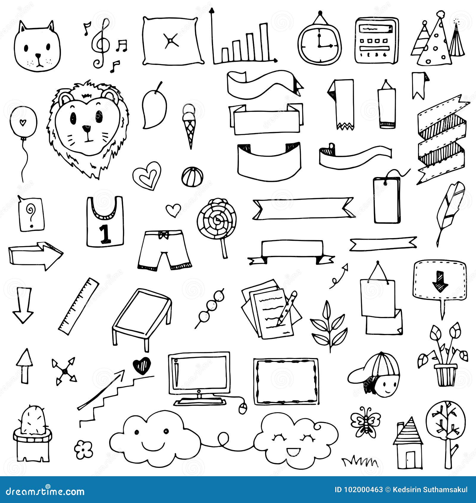 Hand Drawn Cute Doodles Collection Elements Vector Illustration of ...