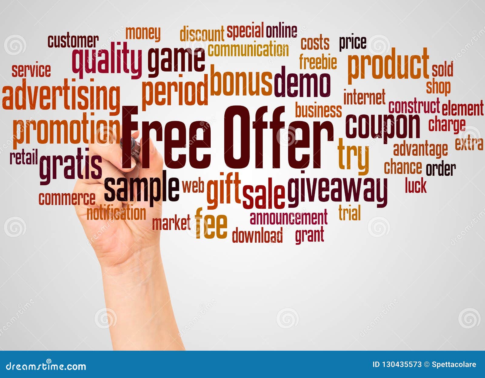 Free Offer Word Cloud and Hand with Marker Concept Stock Illustration ...
