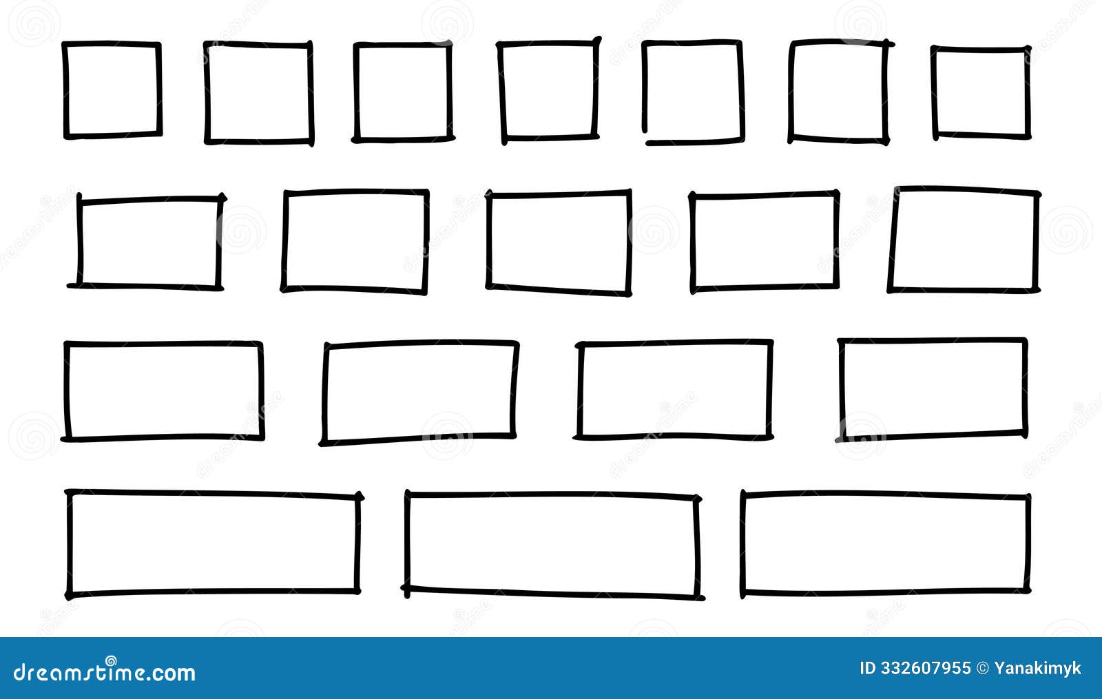 Free Outline Hand Drawn Vector Squares, Rectangles Different Sizes. Scribble Rectangular Frames ...