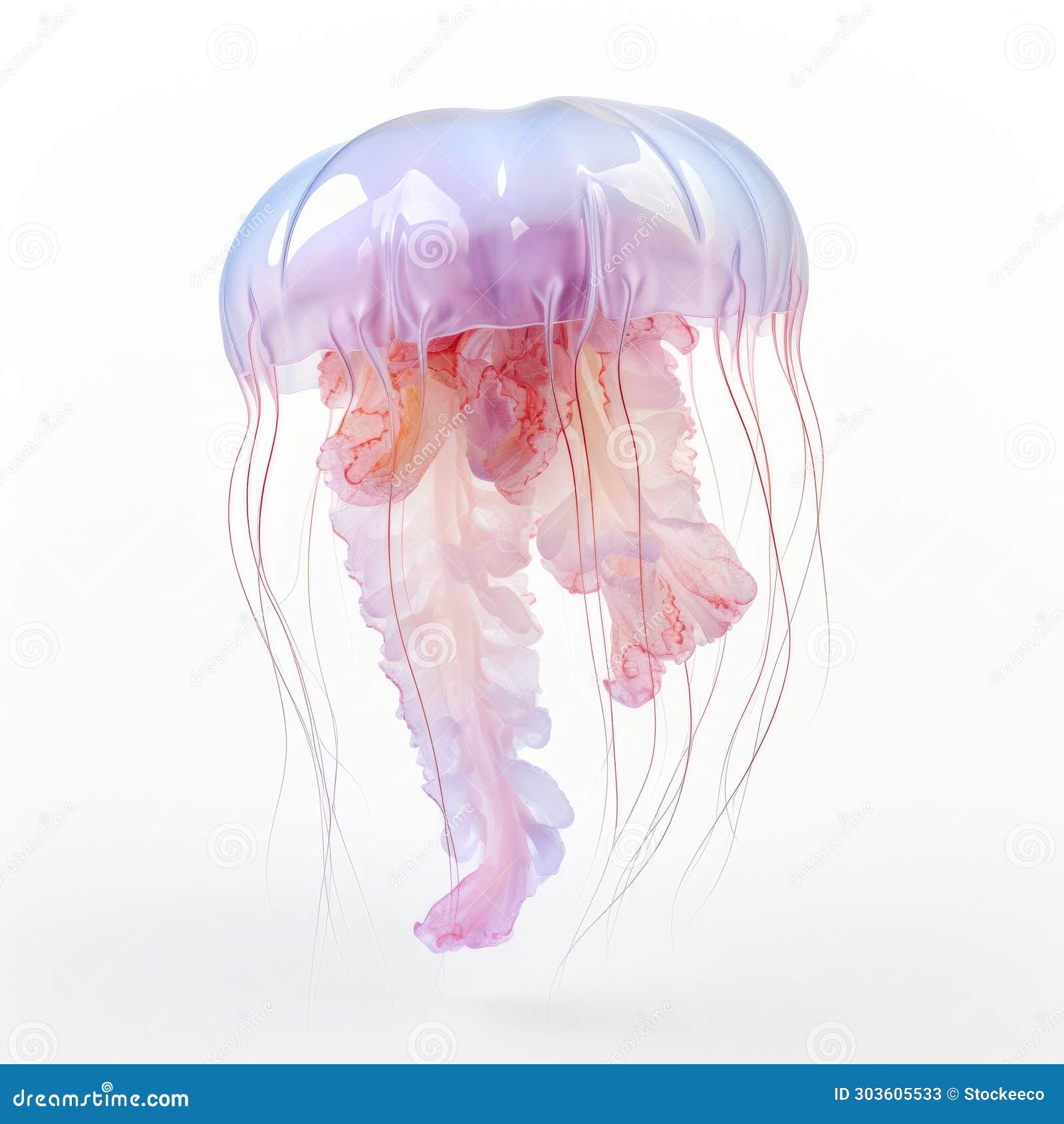 Realistic 3d Jellyfish with Pink and White Stripes on White Background ...