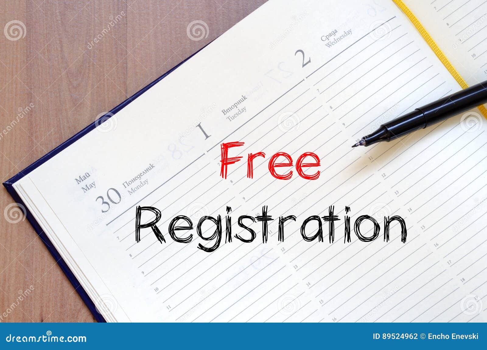 Free Registration Write on Notebook Stock Photo - Image of enter ...