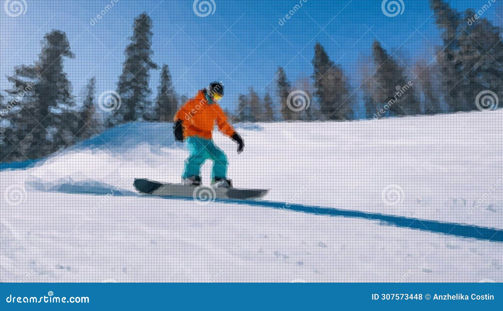 Free Ride Skier Skiing Down through Fresh Powder. EPS Image Stock ...