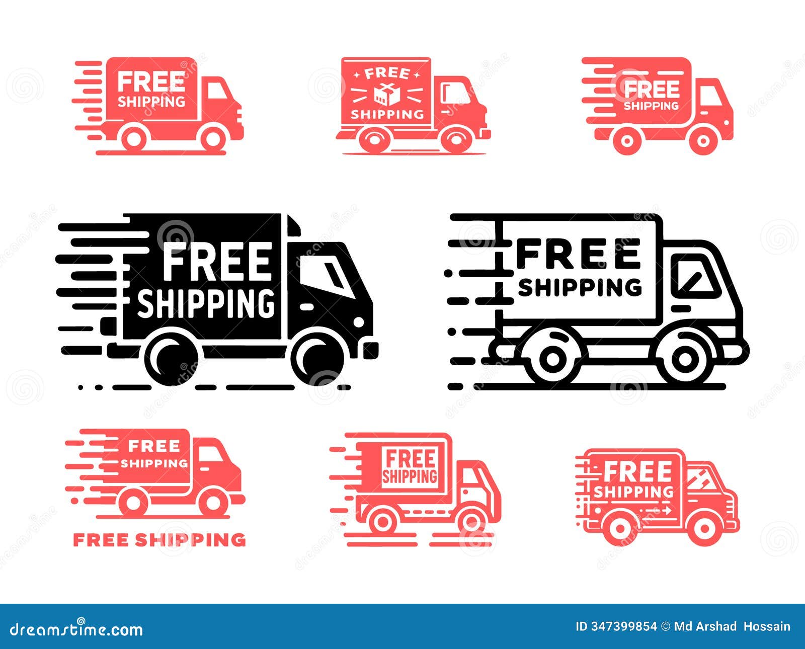 Free Shipping Delivery Truck Van Icon Vector Set Isolated on a White ...