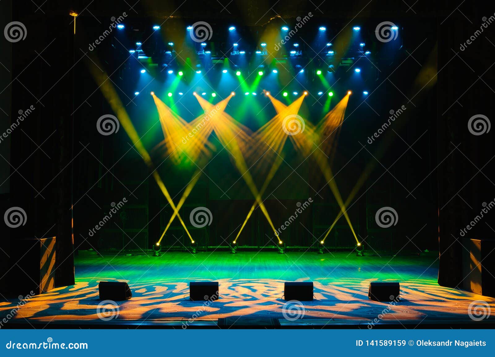 Free Stage with Lights, Lighting Devices. Night Show. Stock Image ...
