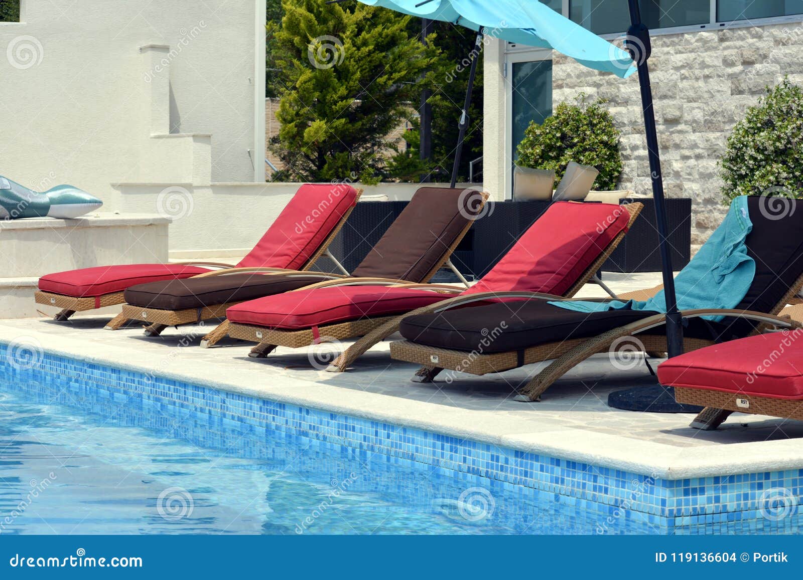 Free Sun Beds Near the Pool with the Sink Stock Photo - Image of good ...
