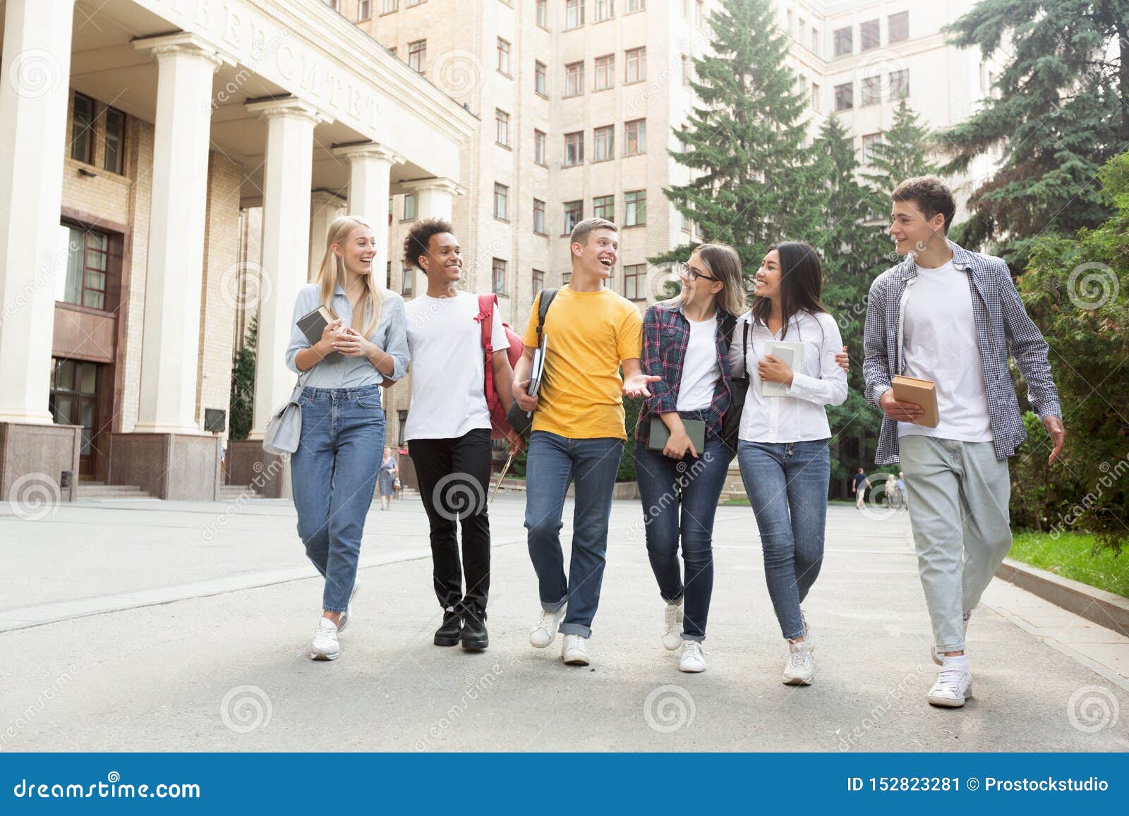 Free Time of Students, Teens Walking after Passing Test Stock Image ...