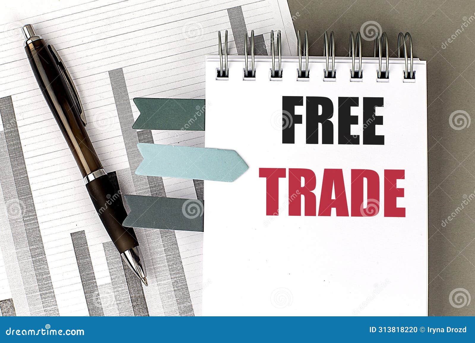 FREE TRADE Text on Notebook with Chart on Gray Background Stock Photo ...
