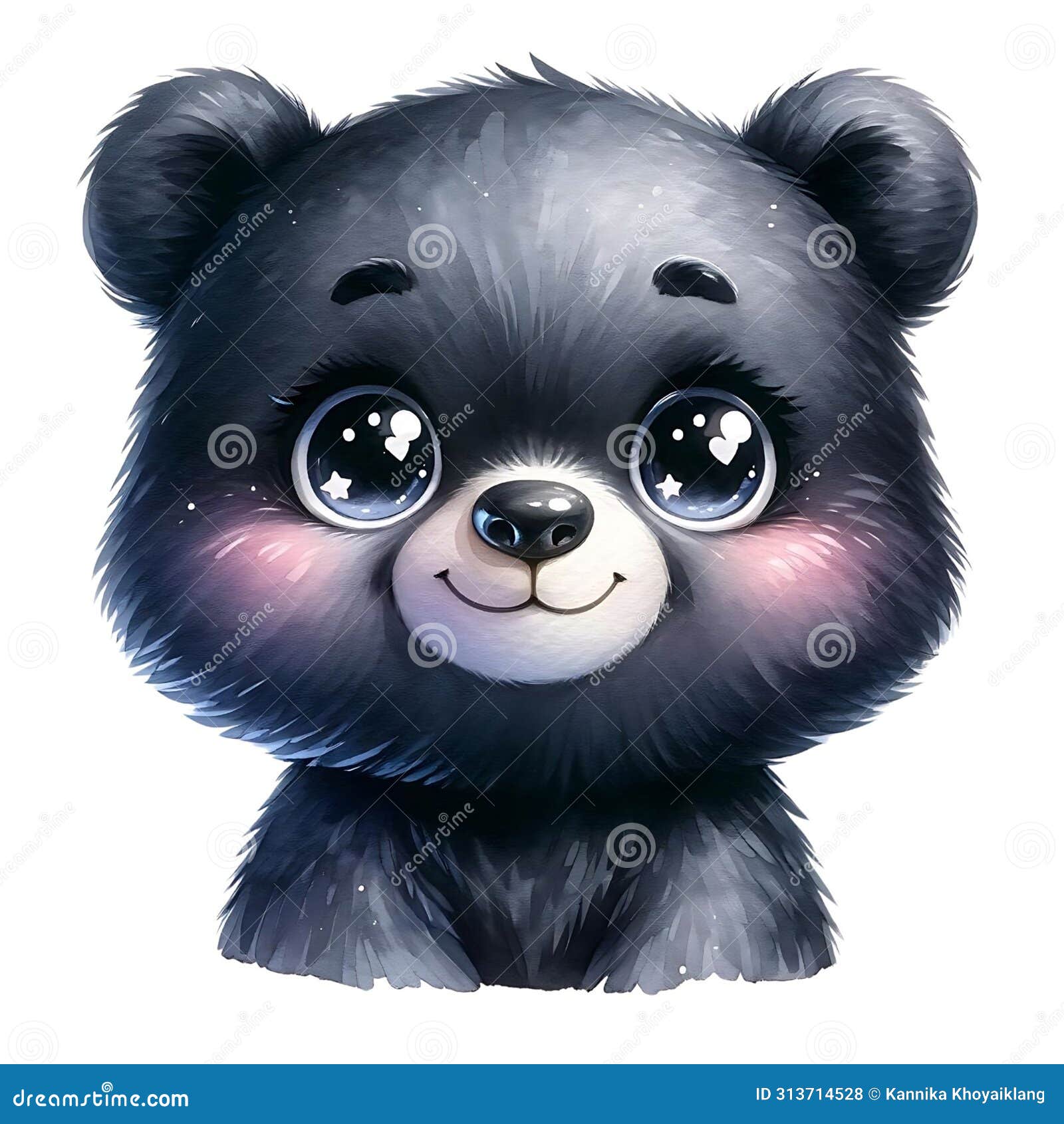 Watercolor Happy Cute Black Bear - 4 Stock Photo - Image of animal ...