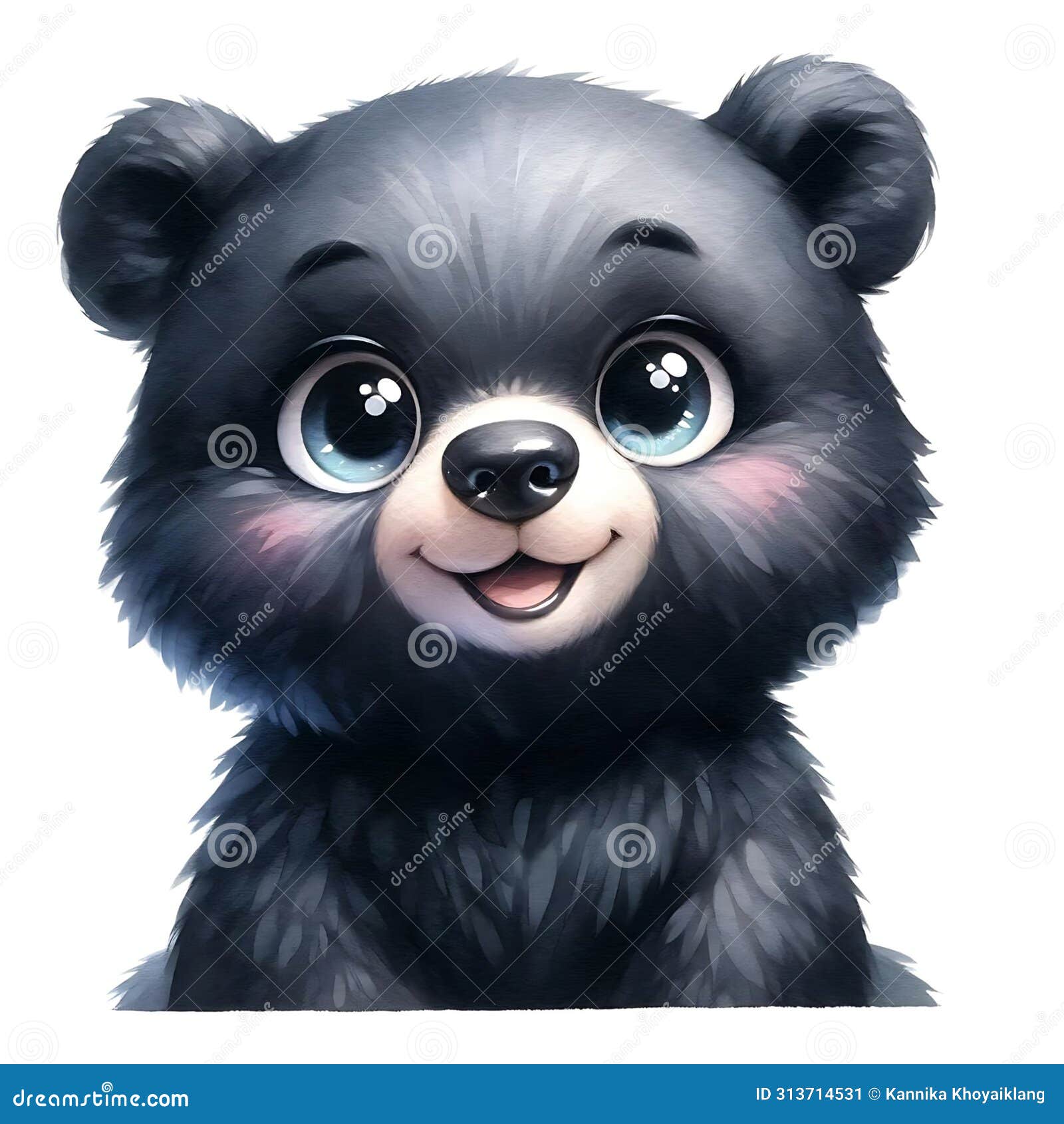 Watercolor Happy Cute Black Bear - 6 Stock Image - Image of wildlife ...