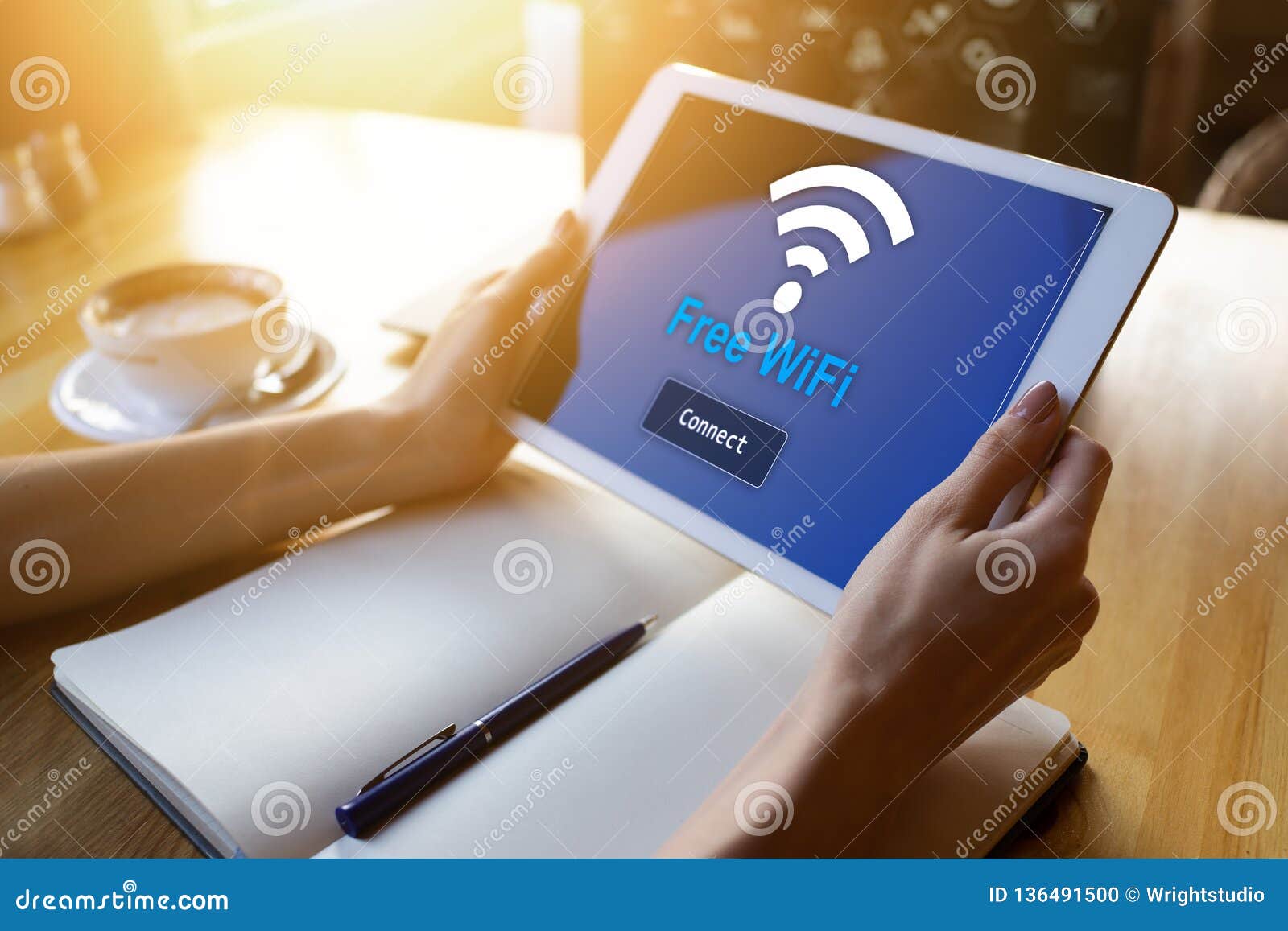 Free Wifi Connection on Device Screen. Internet and Wireless Technology ...