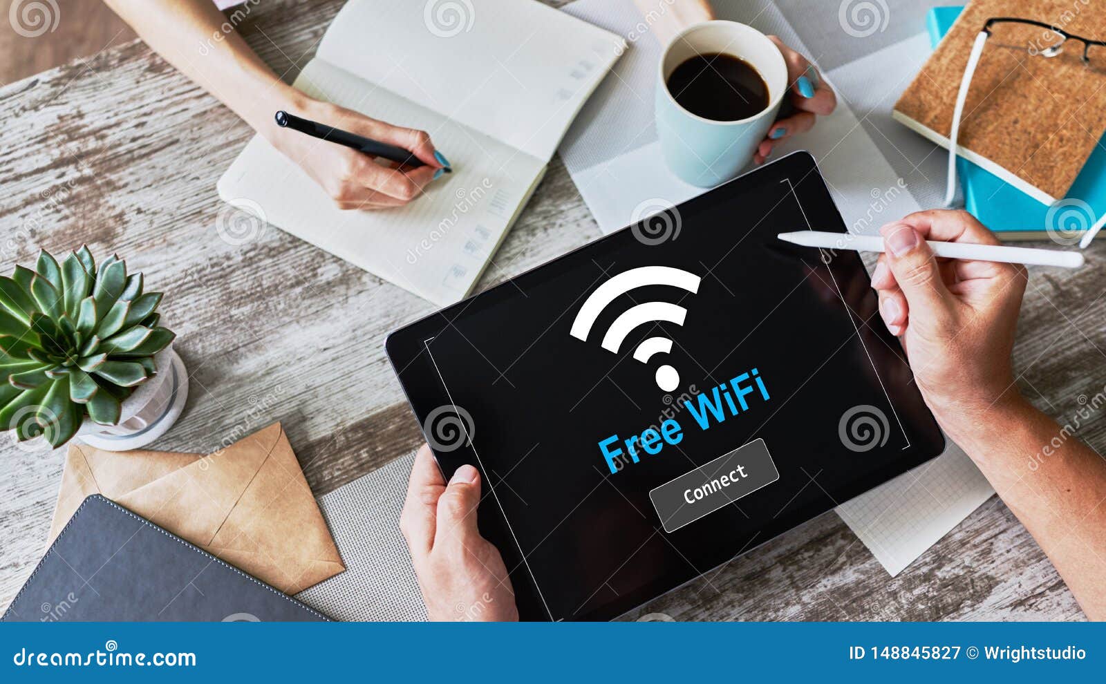 Free Wifi Connection on Device Screen. Internet and Wireless Technology ...