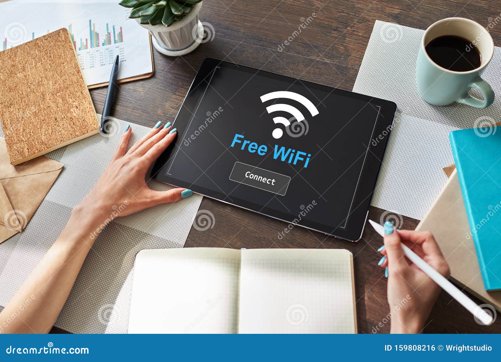 Free Wifi Connection on Device Screen. Internet and Wireless Technology ...