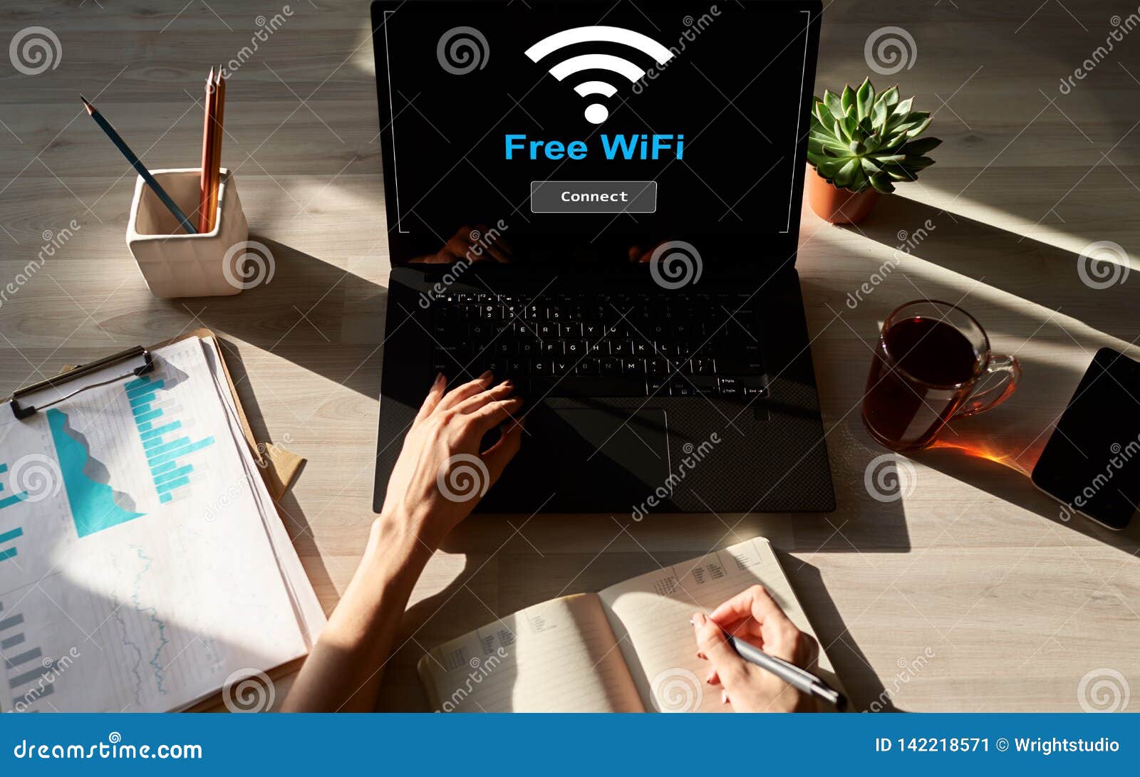 Free Wifi Connection on Device Screen. Internet and Wireless Technology ...