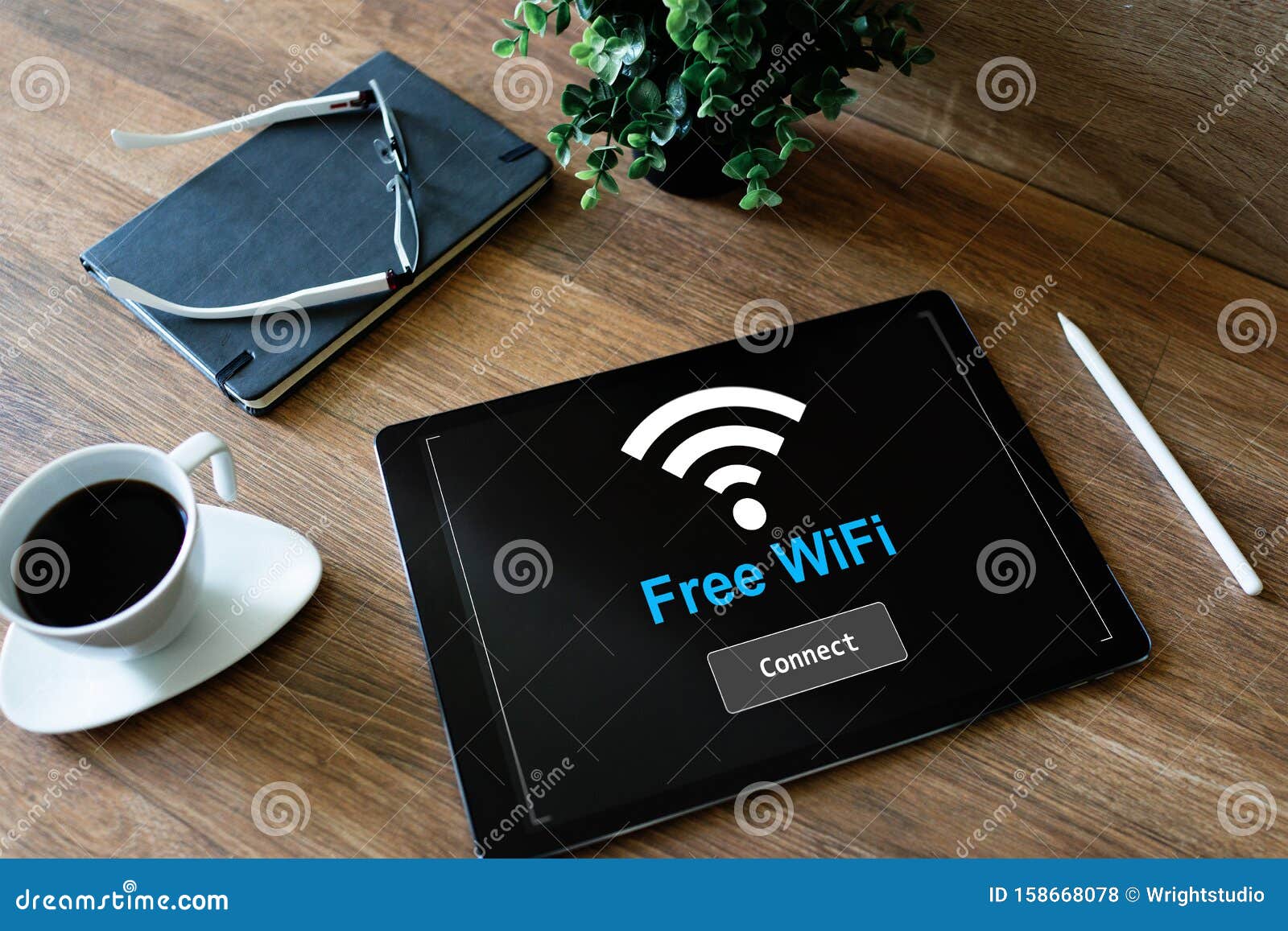 Free Wifi Connection on Device Screen. Internet and Wireless Technology ...