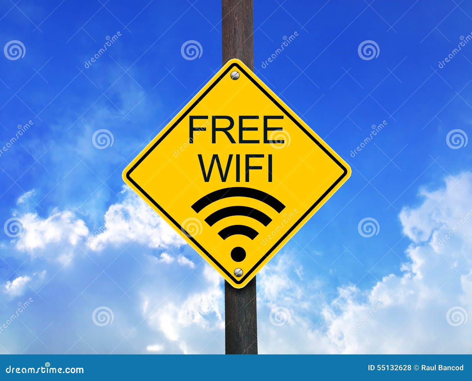 Free Wifi Sign on a Pole stock illustration. Illustration of area ...