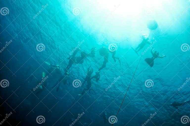 Freediving Training in the Depth of Blue Hole Stock Photo - Image of ...