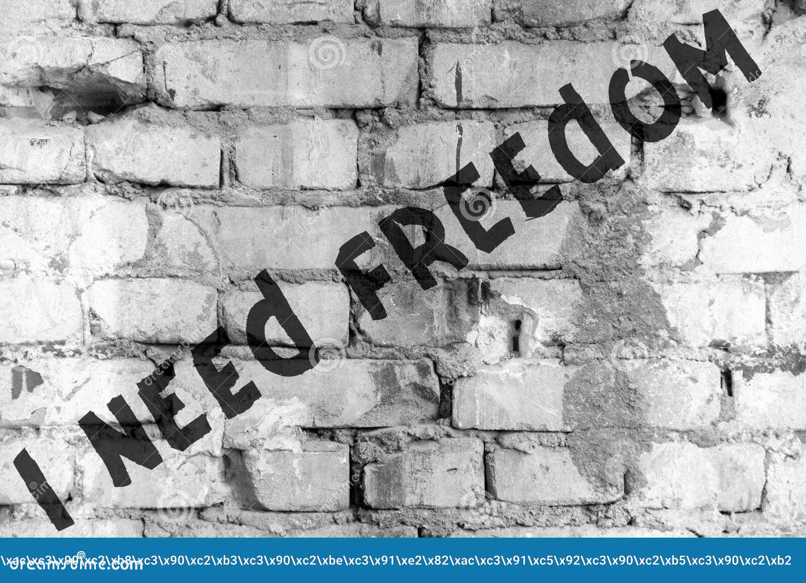 Freedom on brick wall one stock image. Image of abstract - 123663711