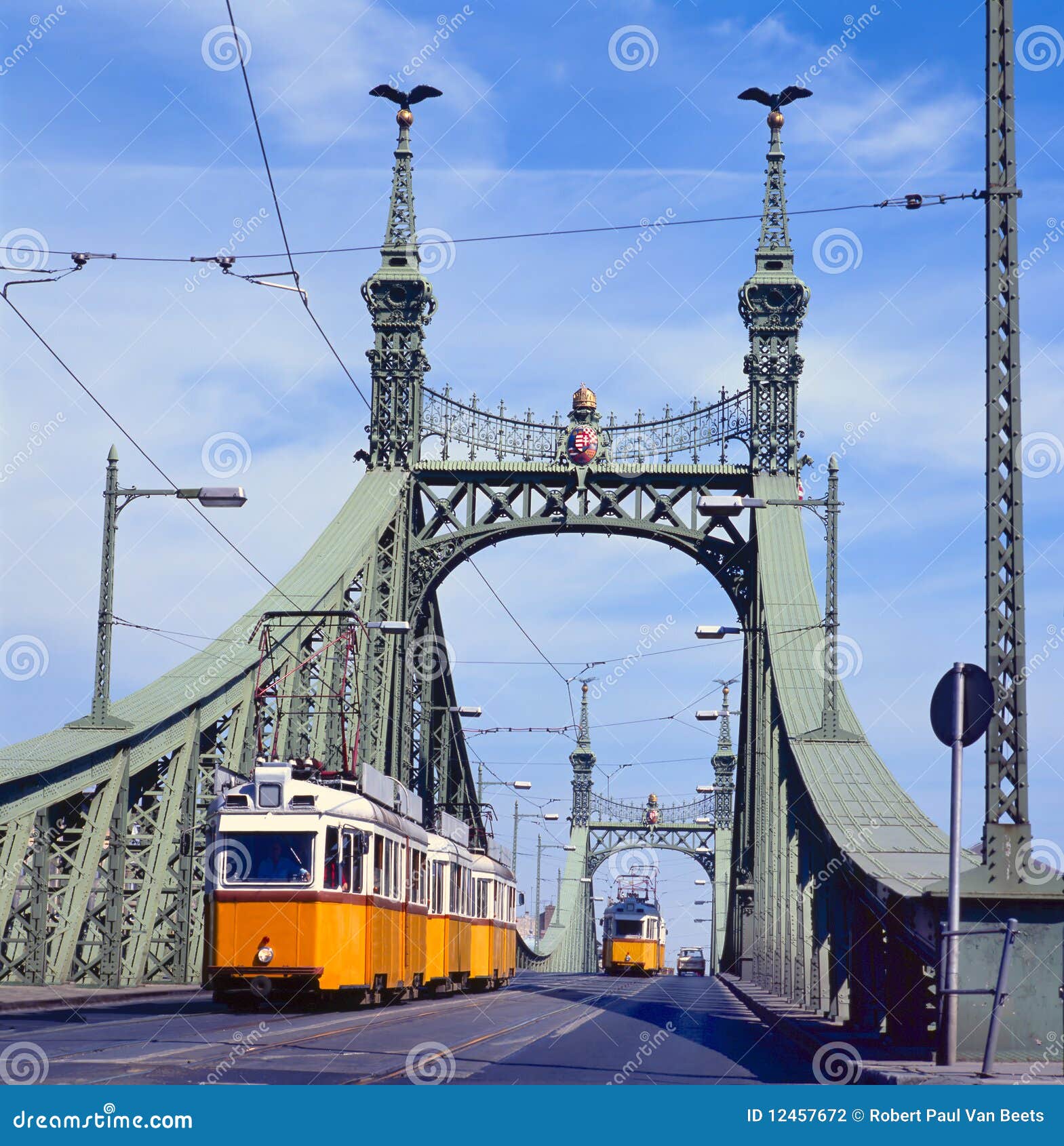 Freedom Bridge, Budapest, Hungary with Tram Stock Photo - Image of ...